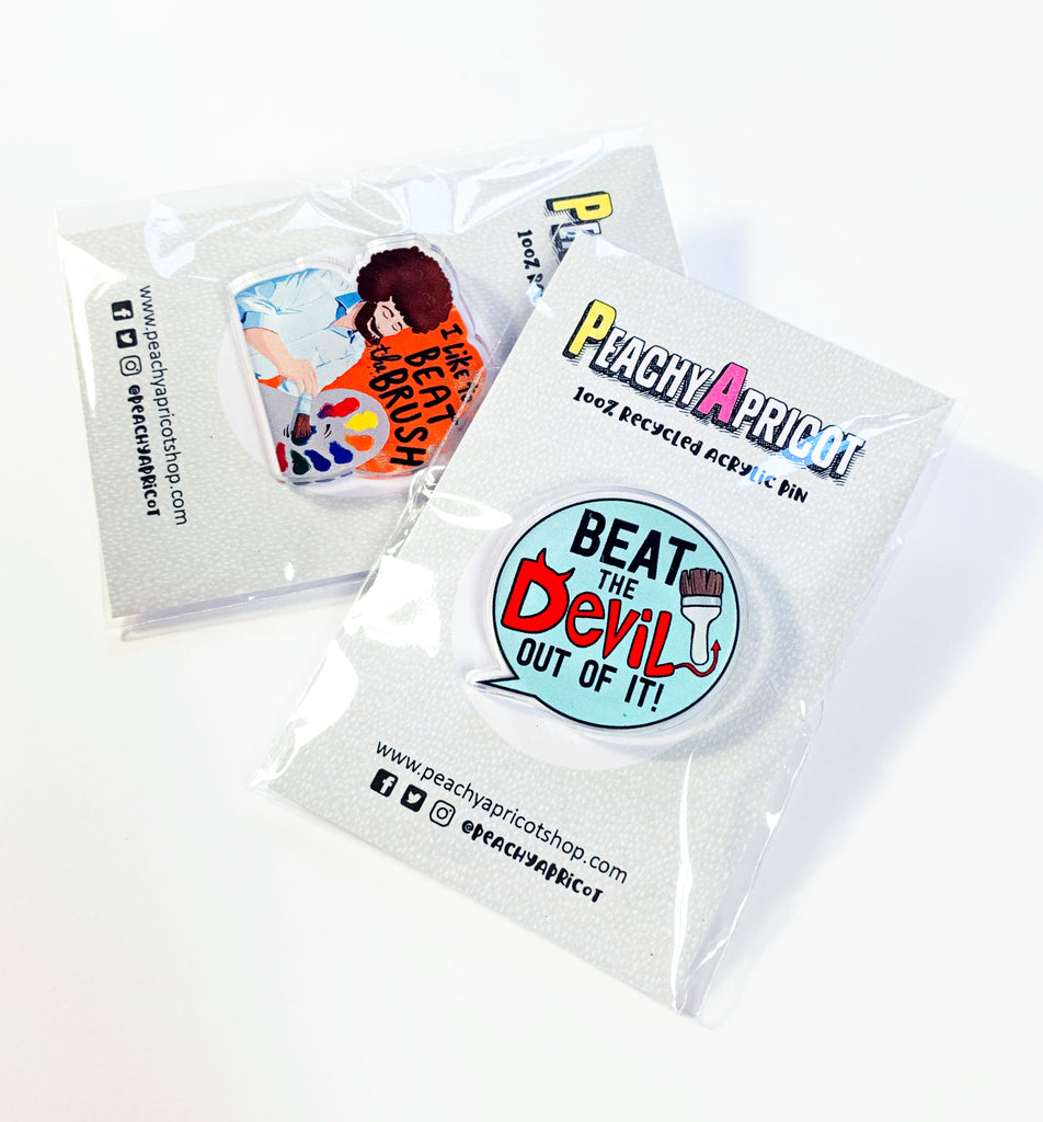 Bob Ross Beat The Devil Pin Set | PeachyApricot